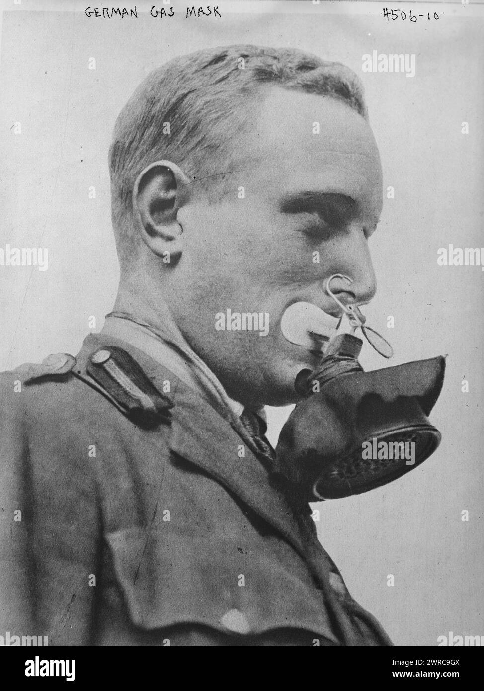 German gas mask, Photograph shows a German soldier wearing a gas mask ...