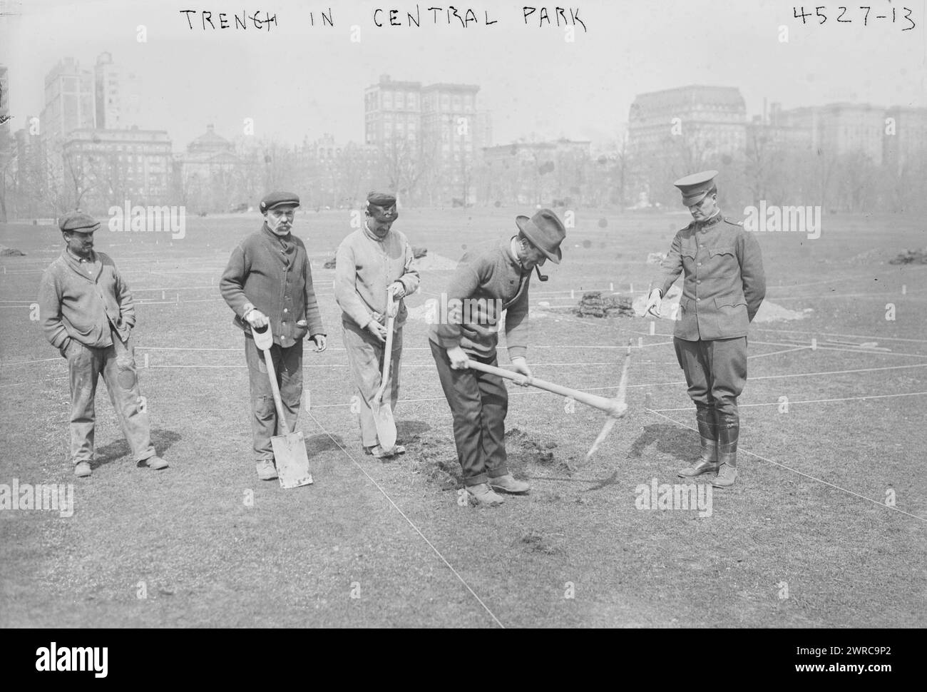 Trench in Central Park, Photograph probably shows a project to dig ...