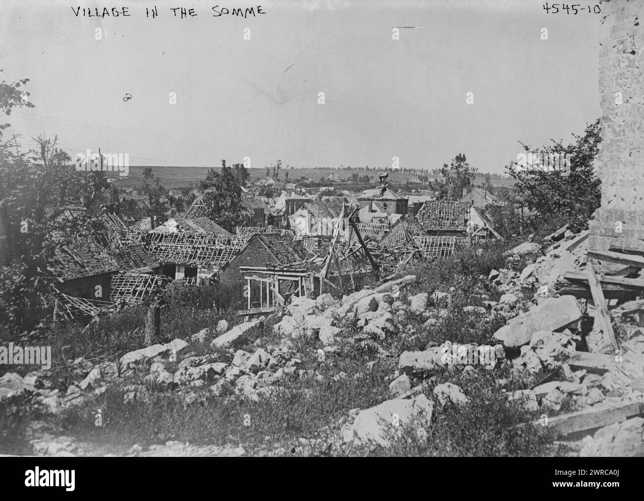 Village in the Somme, Photograph shows buildings damaged during World ...