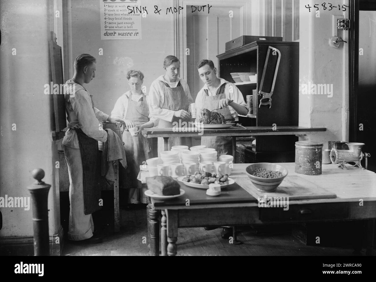 Sink & mop duty, Photograph shows students at the New York Cooking ...