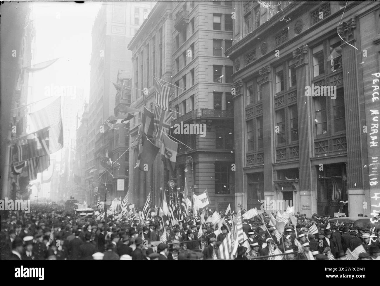 Peace Hurrah, Photograph shows parade and crowds in the streets in New ...