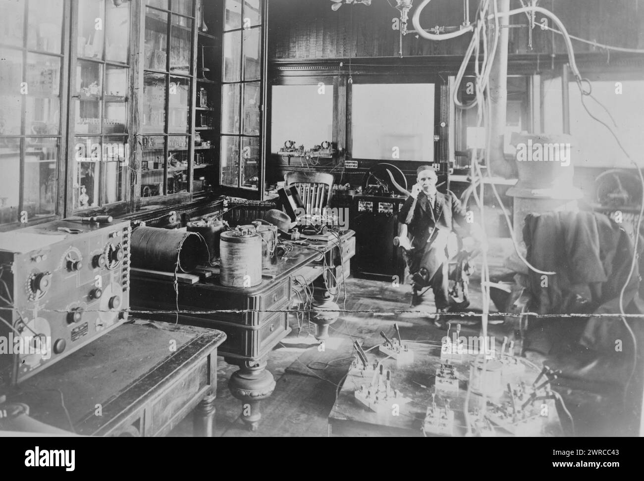 Rogers laboratory, Photograph shows the laboratory of radio pioneer ...