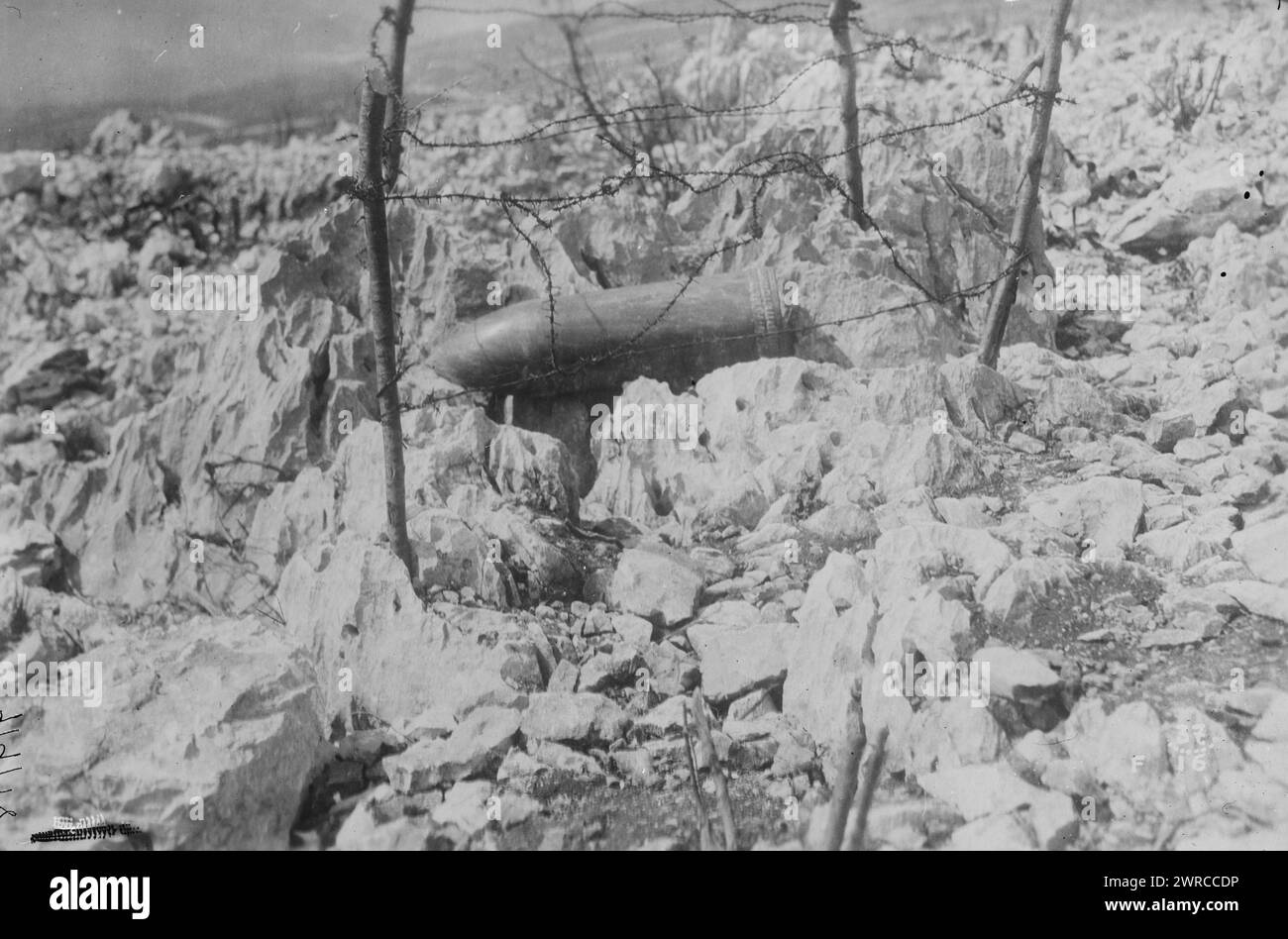 An Austrian 'dud', 305 shell, Photograph shows an unexploded artillery ...