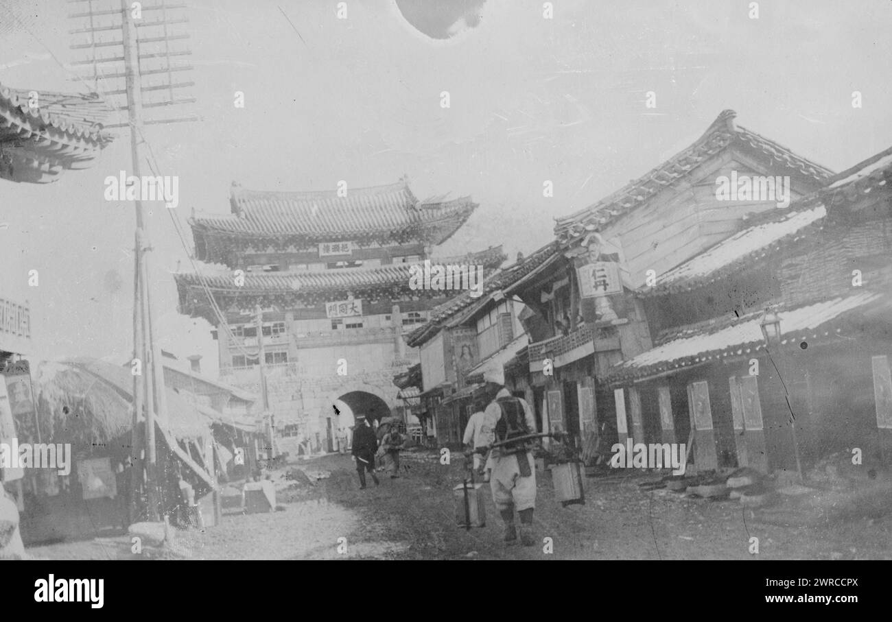 East gate & street, Pyeng Yang, Korea, Photograph shows the Taedong ...