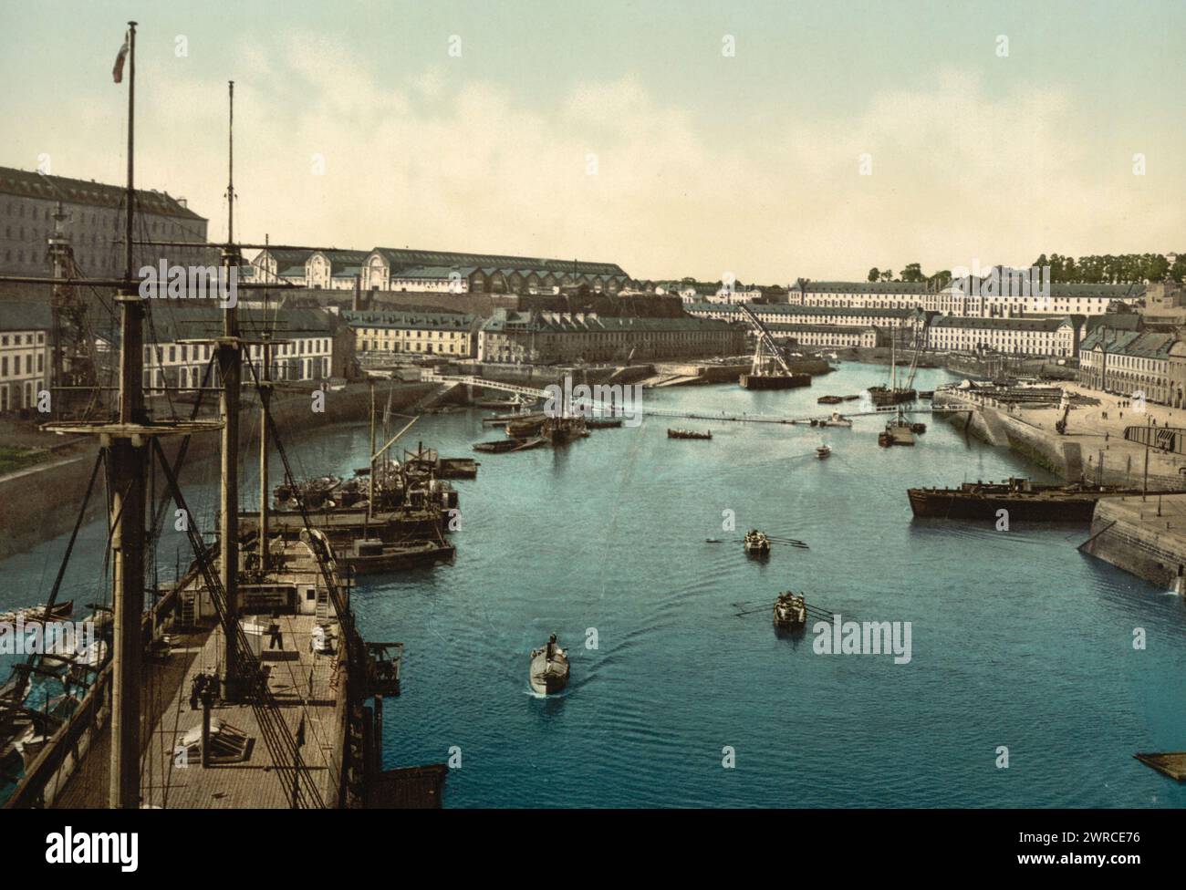 The Port Militaire from swing bridge, Brest, France, between ca. 1890 ...