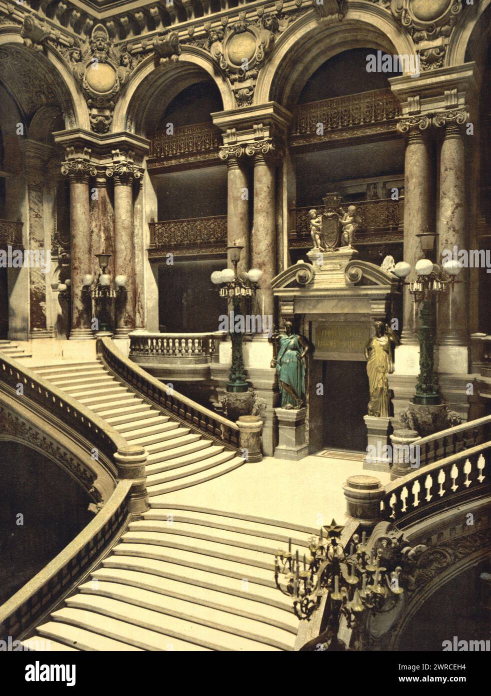 The Opera House, the grand staircase, Paris, France, between ca. 1890 ...