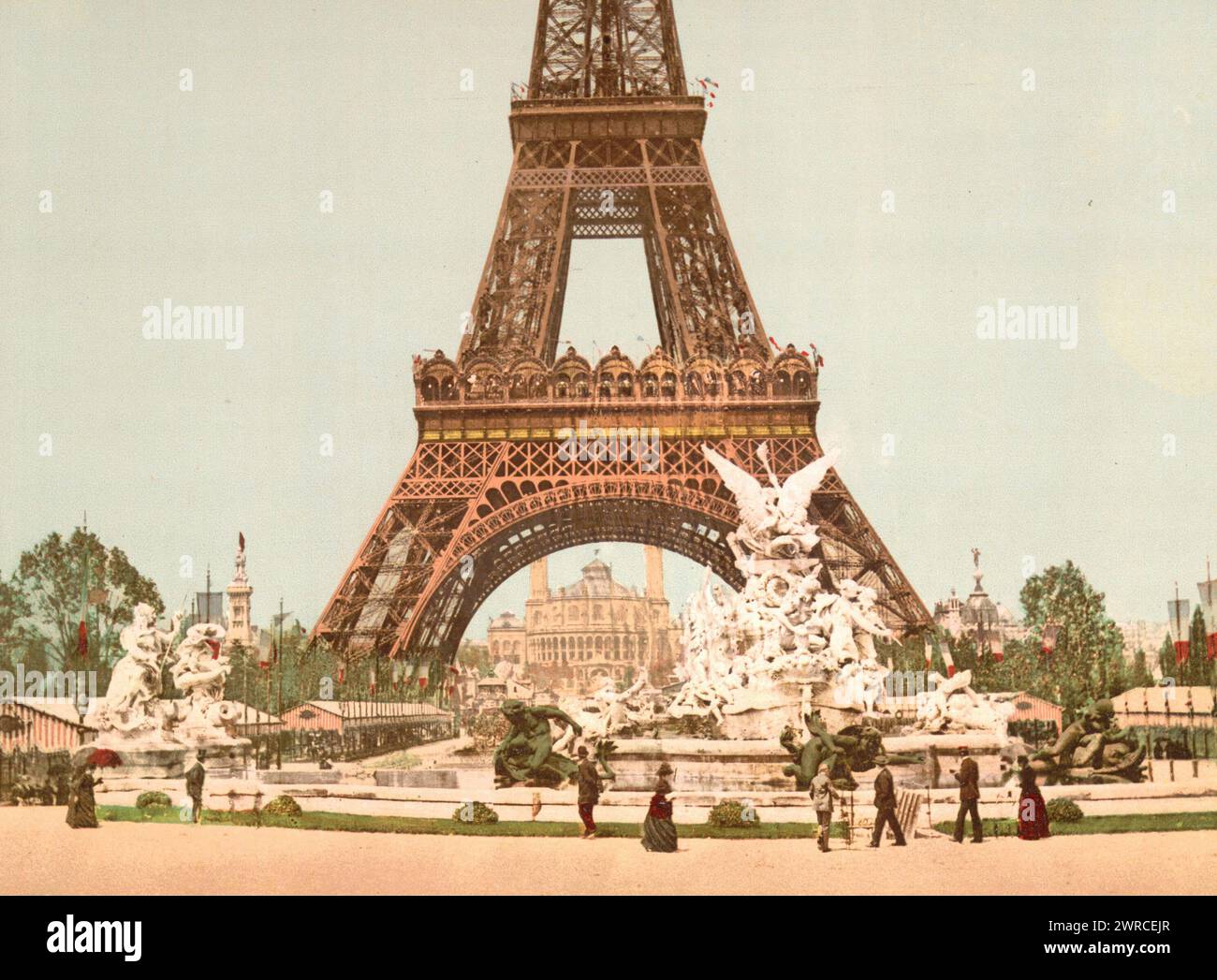 Eiffel Tower and fountain, Exposition Universelle, 1900, Paris, France ...