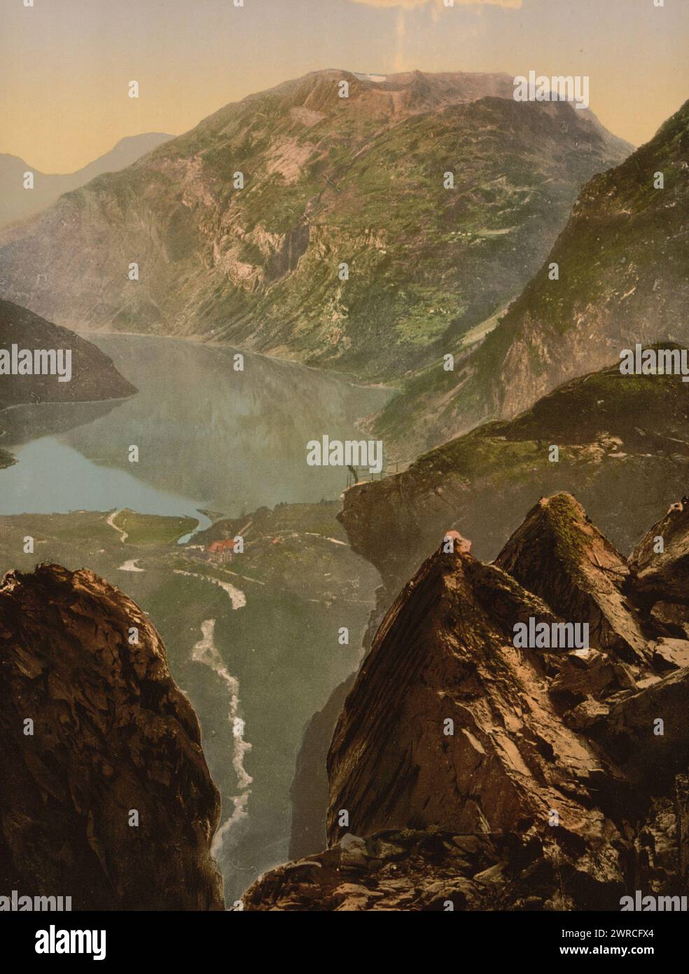 General view towards Merok, Geiranger Fjord, Norway, between ca. 1890 ...