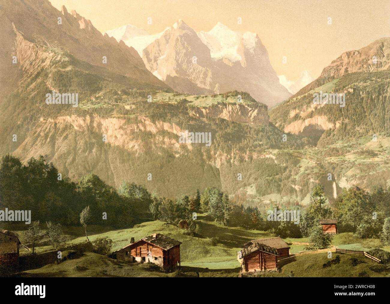 Well and Wetterhorn, Bernese Oberland, Switzerland, between ca. 1890 ...