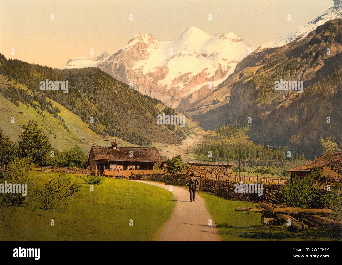 Blümlisalp and chalets, Bernese Oberland, Switzerland, between ca. 1890 ...