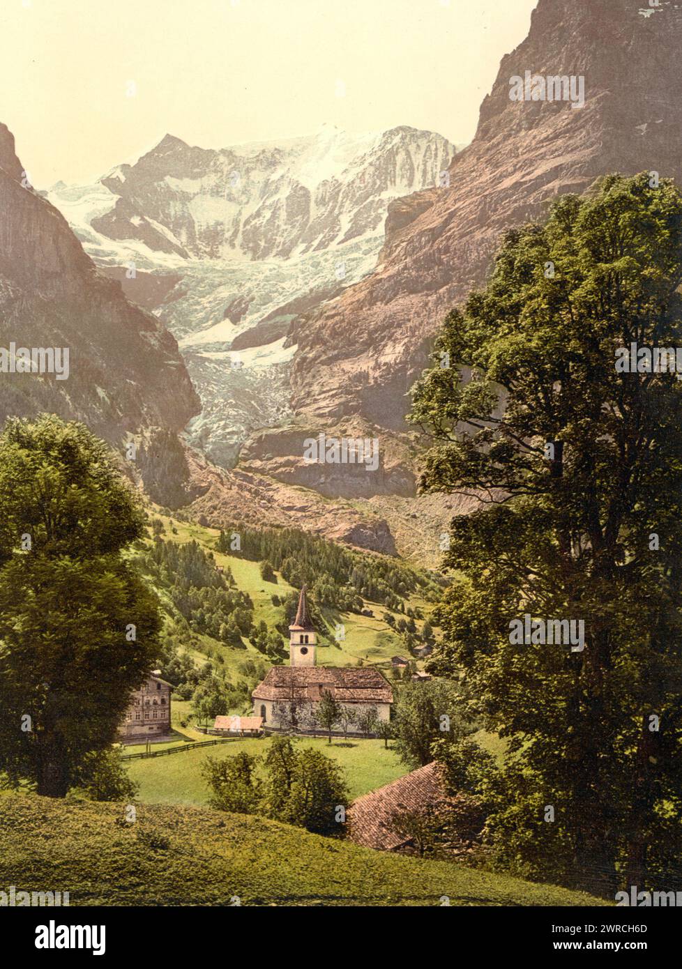 Grindelwald, church and Eiger Mountain, Bernese Oberland, Switzerland ...