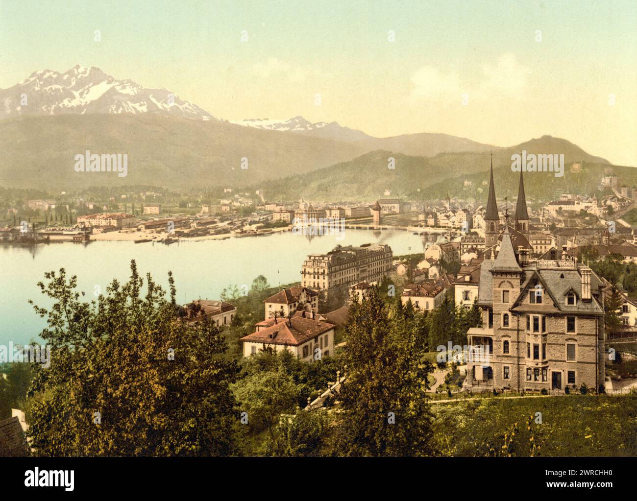 Pilatus and Lucerne, seen from Neuschweizerhaus, Lucerne, Switzerland ...