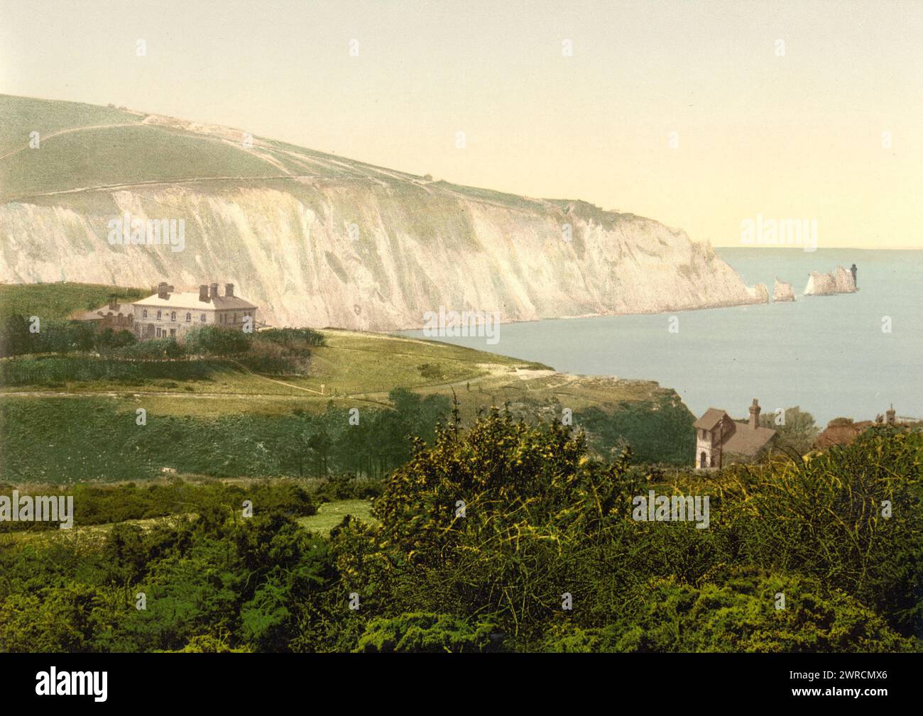 Alum Bay and the Needles, Isle of Wight, England, Image shows an aerial ...