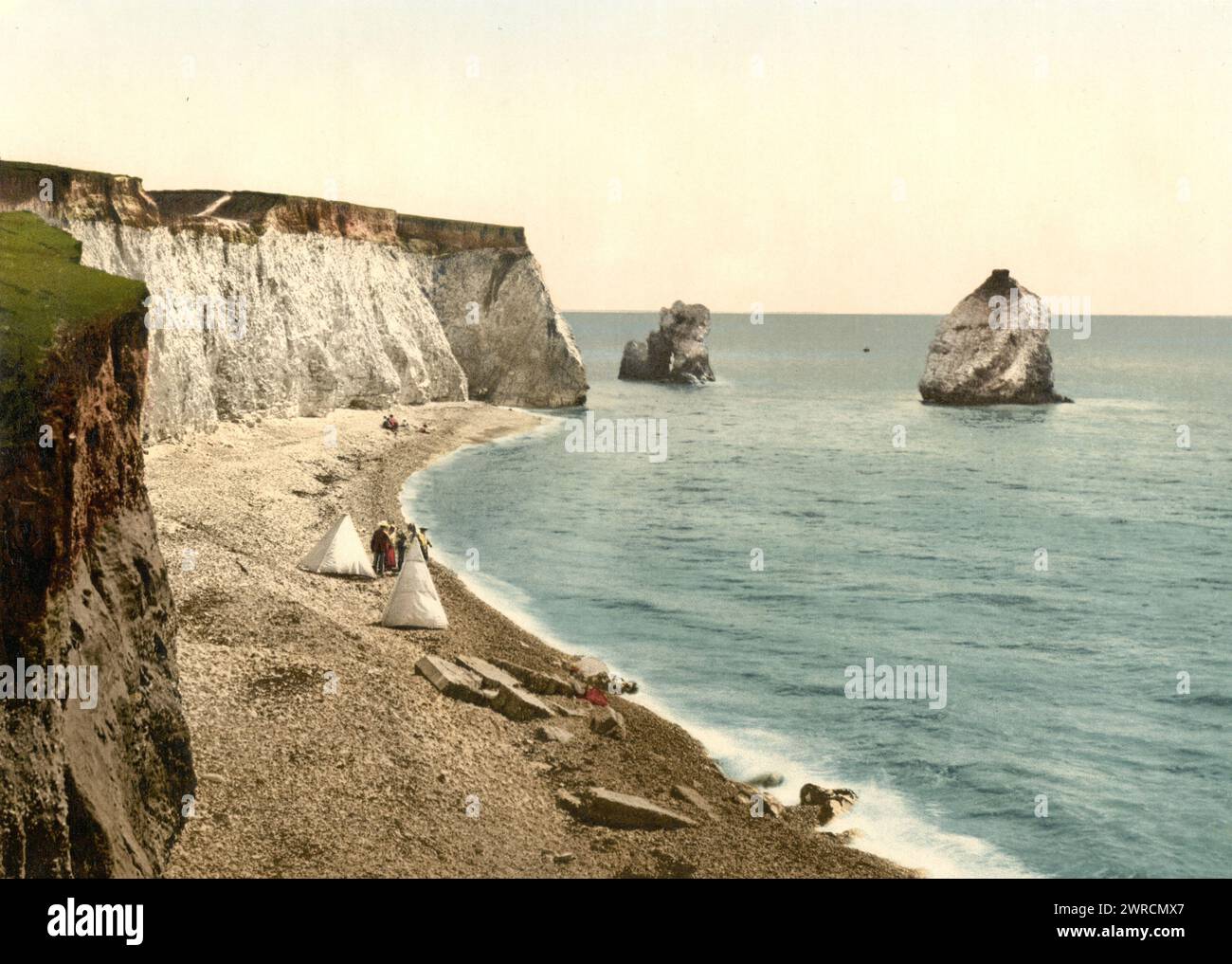 Freshwater Bay Arch and Stag Rocks, Isle of Wight, England, Image shows ...