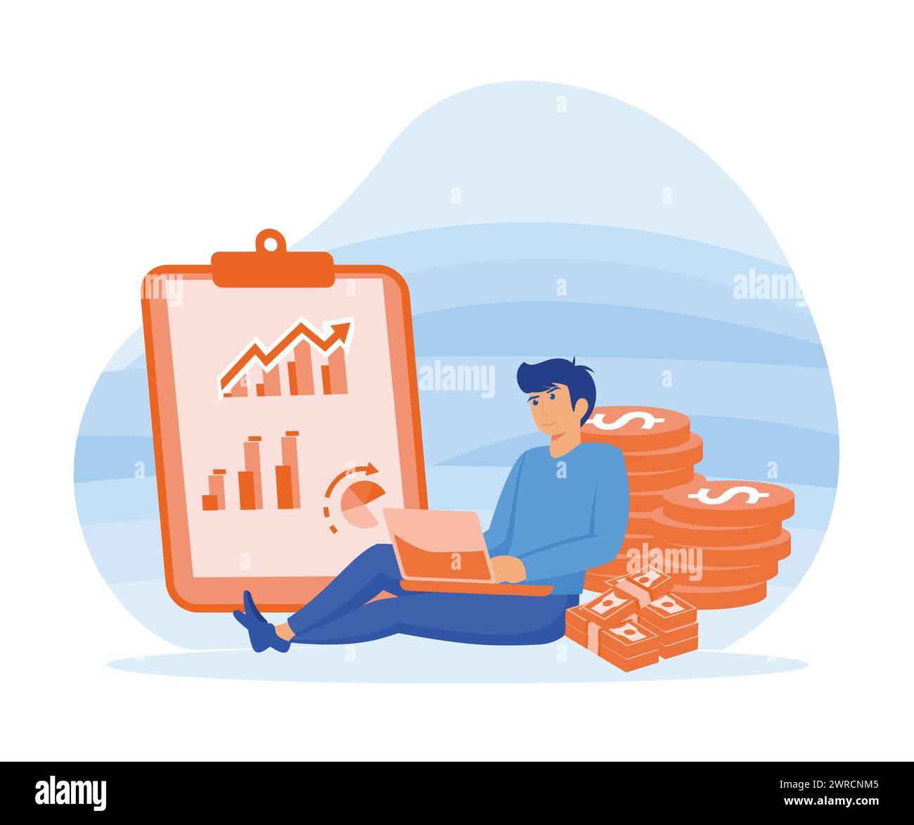 Active income. Male employee planning profit making strategy.flat ...