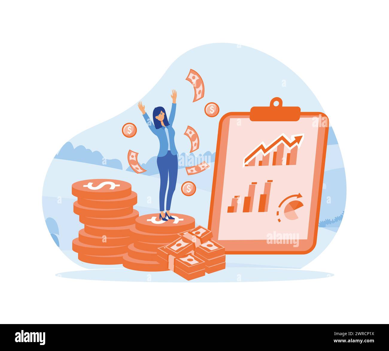 Active income. Woman works, earns salary at paid job. flat vector modern illustration Stock ...