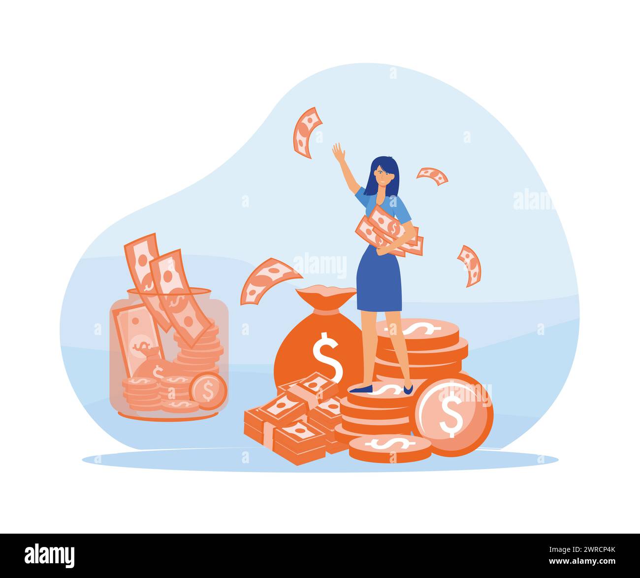 Salary Payment. Woman worker are happy receive a monthly salary, active ...