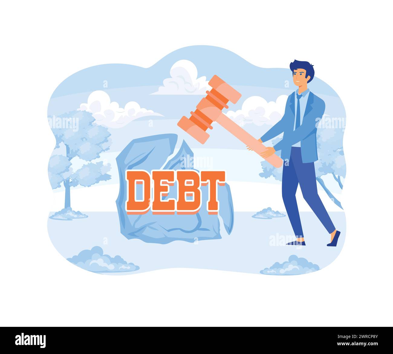 Businessman breaking rock of debt concept. flat vector modern ...