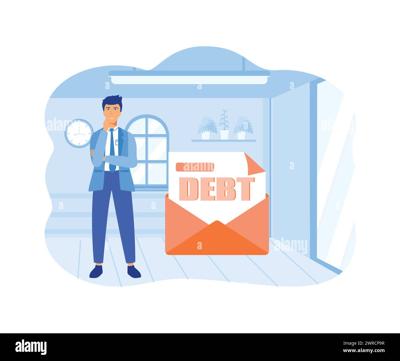 Debt concept. Man in suit, businessman bears a debt on his back. flat ...