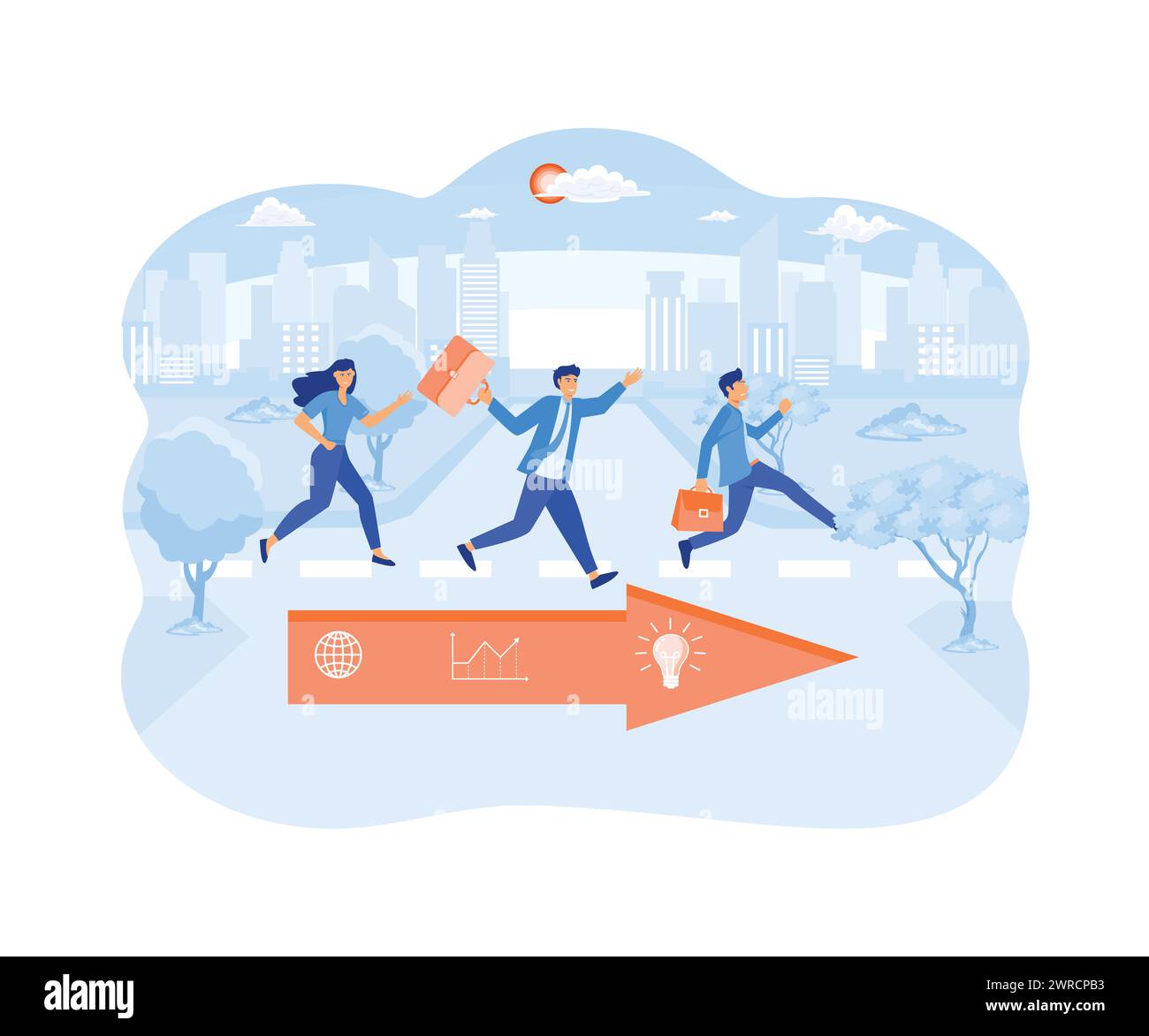 Business competition. Three business people racing with arrows. flat ...