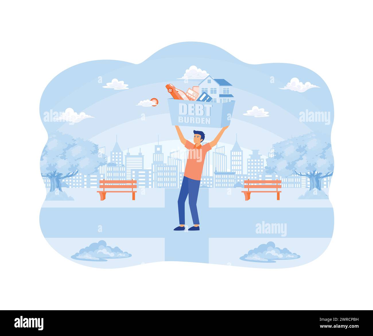 Businessman carrying heavy debt burden. flat vector modern illustration ...