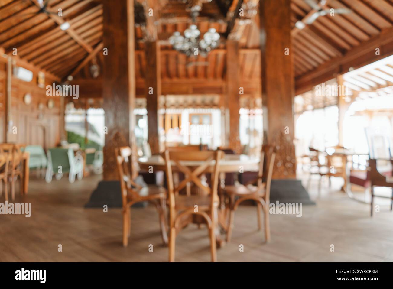 Blurred background interior of Javanese Indonesia Joglo house interior ...