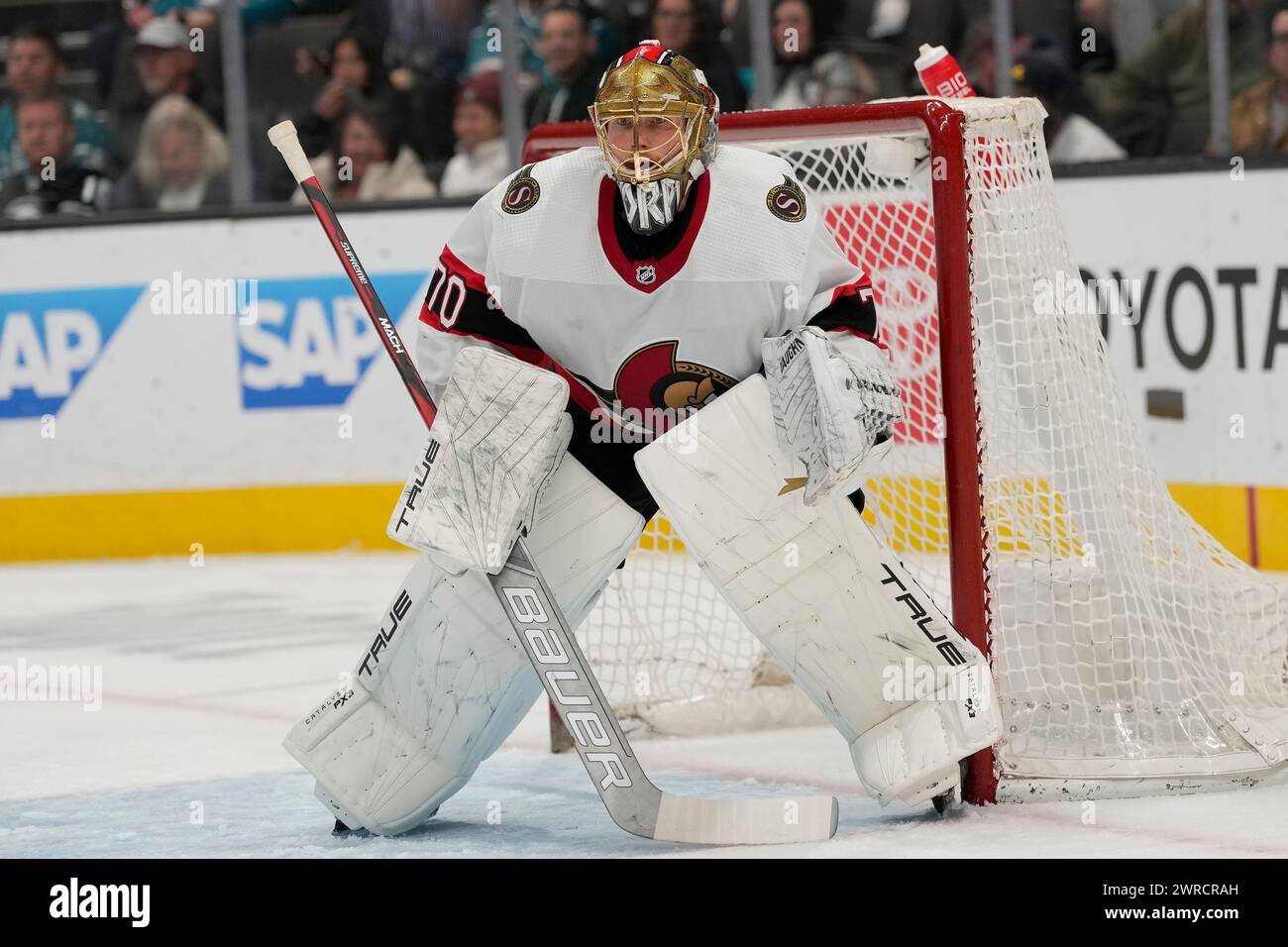 Ottawa Senators goaltender Joonas Korpisalo during an NHL hockey game ...