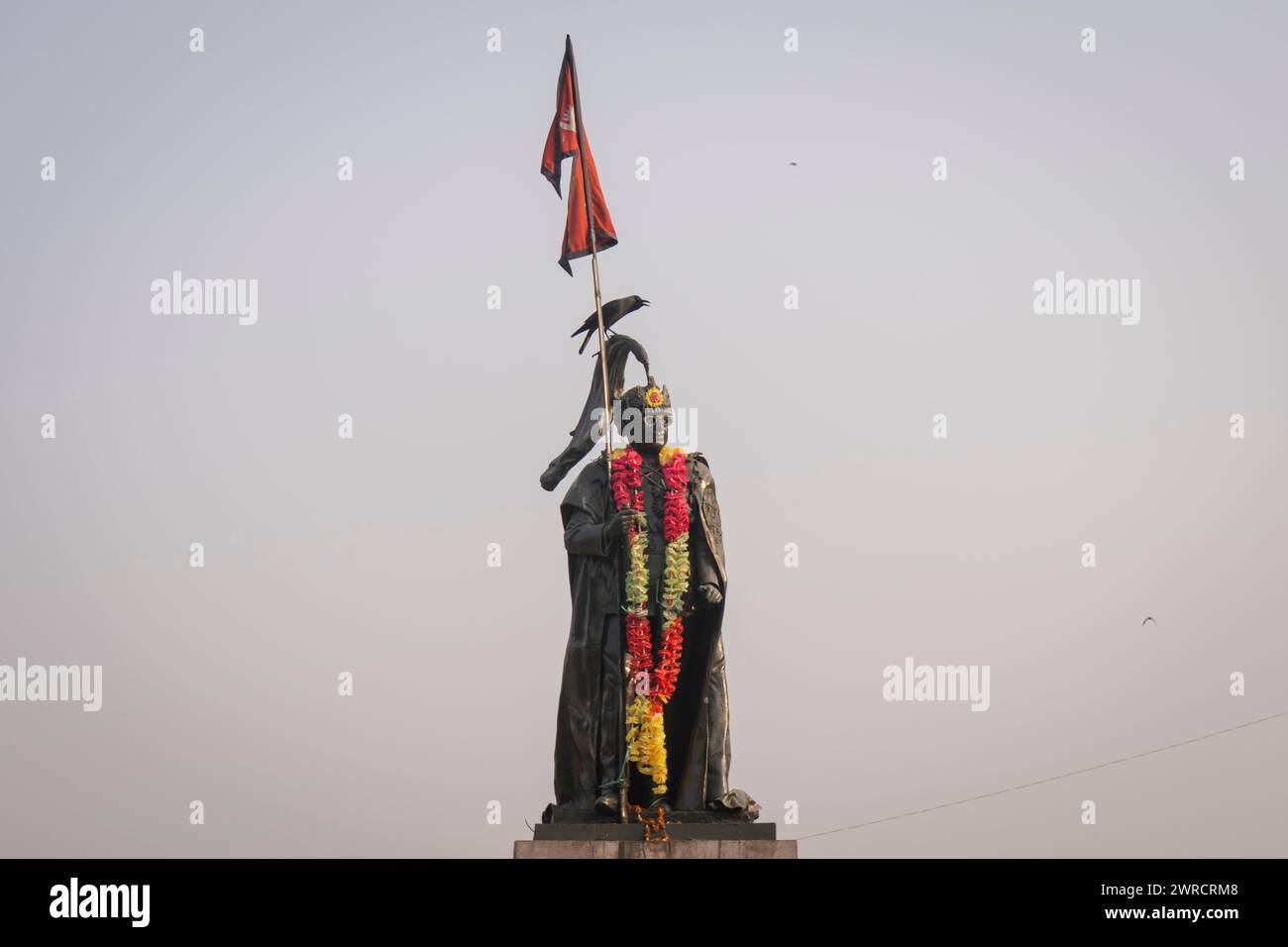 A crow sits on the statue of Nepal's late king Birendra Bir Bikram Shah ...