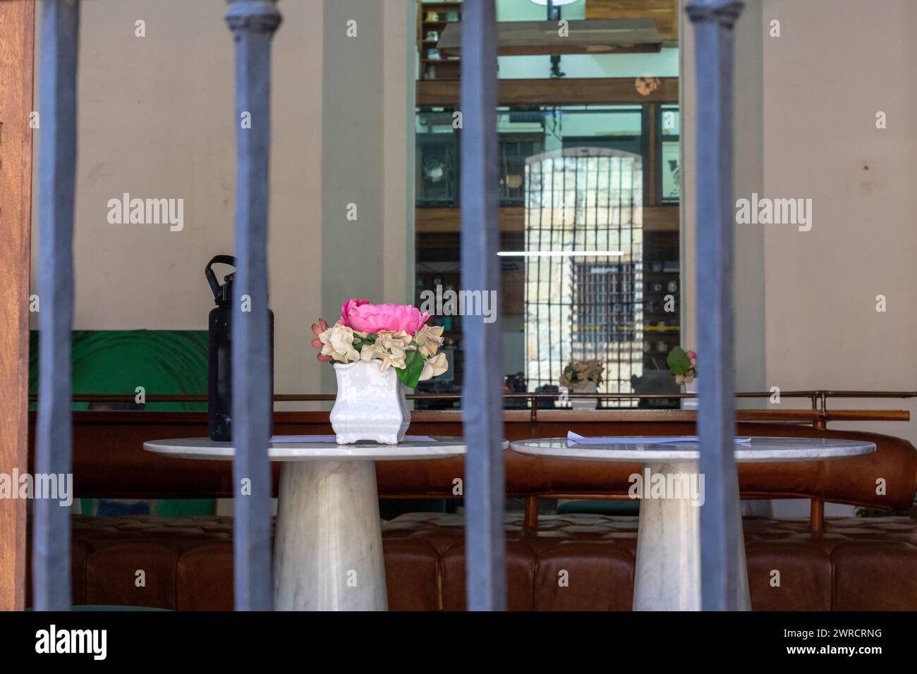 Oaxaca, Mexico - Flowers on the table of a restaurant Stock Photo - Alamy