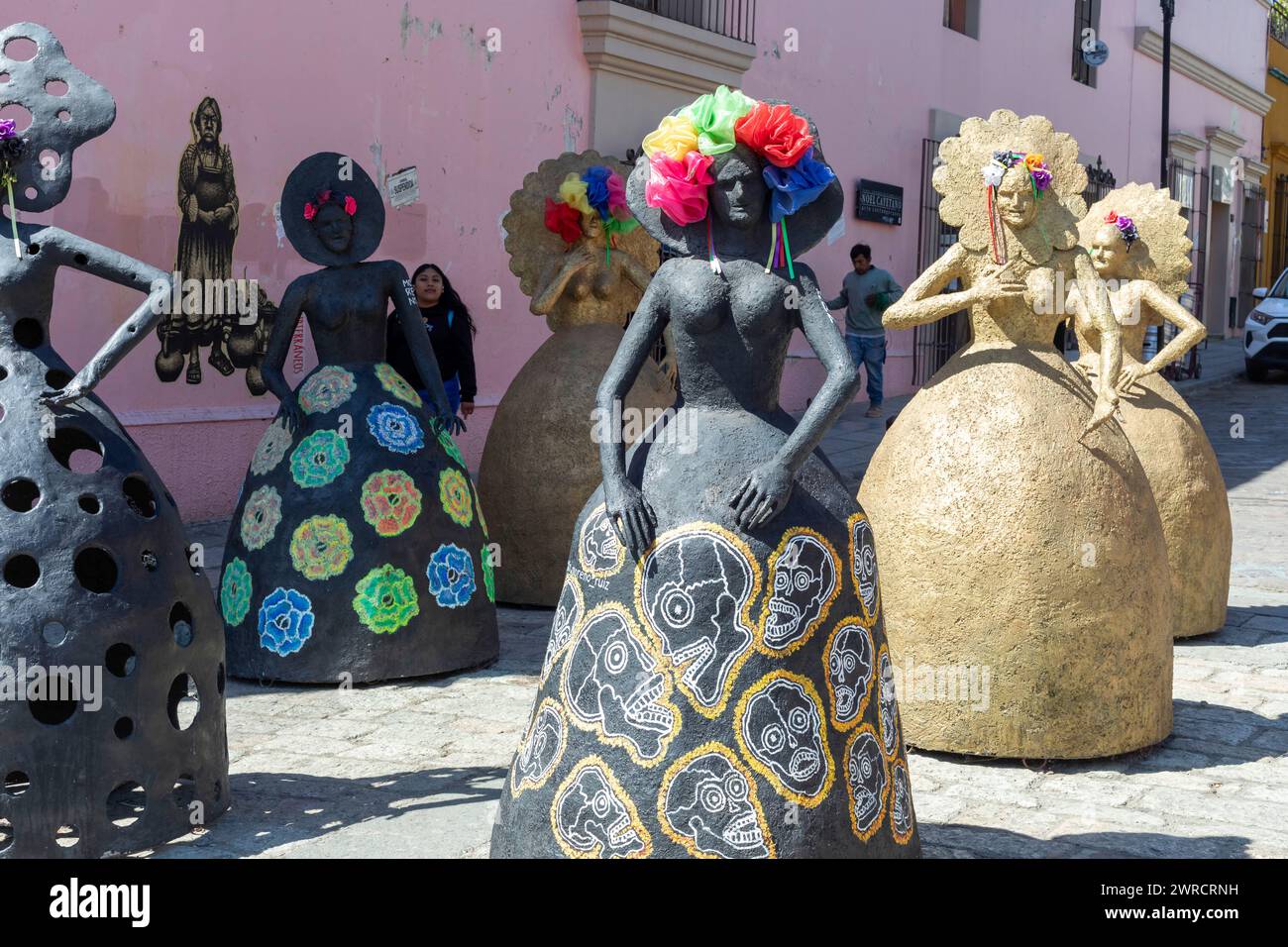Oaxaca, Mexico - Sculptures of women on pedestrian street Stock Photo ...