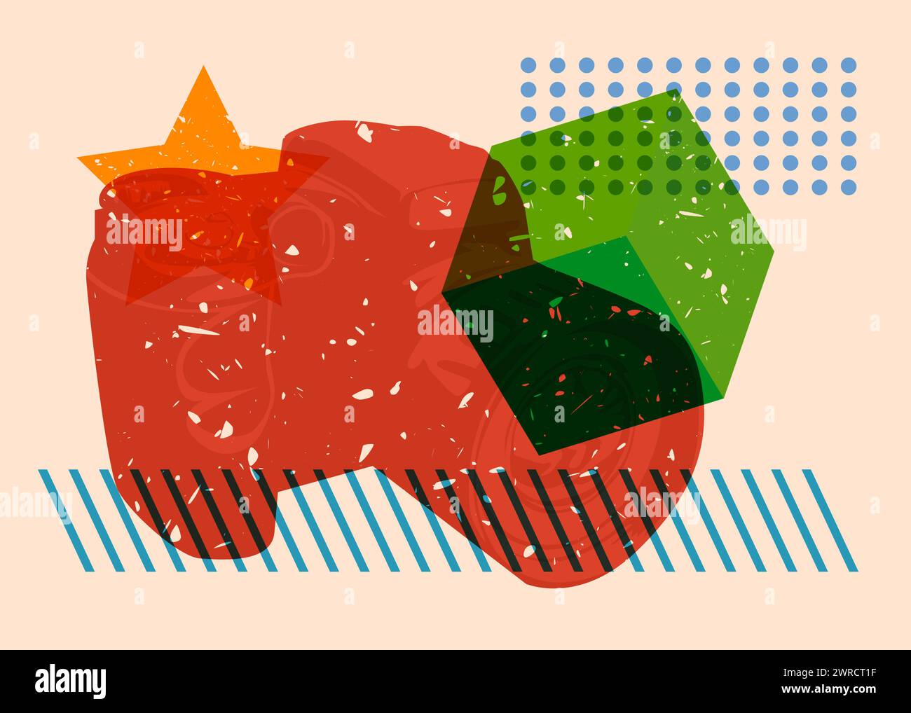 Risograph Camera, Photographic Equipment with geometric shapes. Objects in trendy riso graph ...