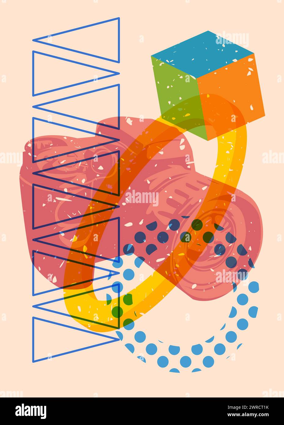 Risograph Camera, Photographic Equipment with geometric shapes. Objects in trendy riso graph ...