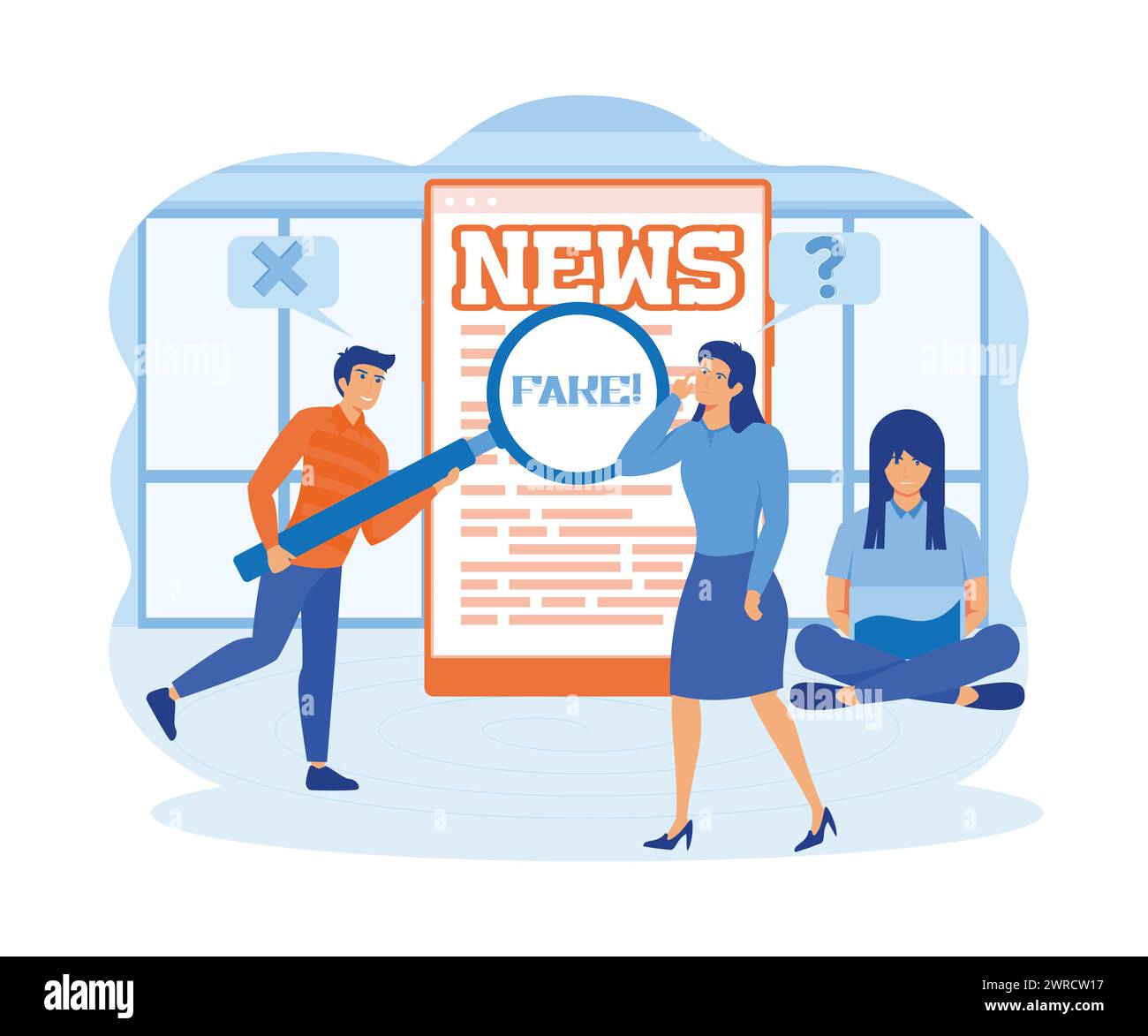 People scanning fake news published in social network and hoax ...