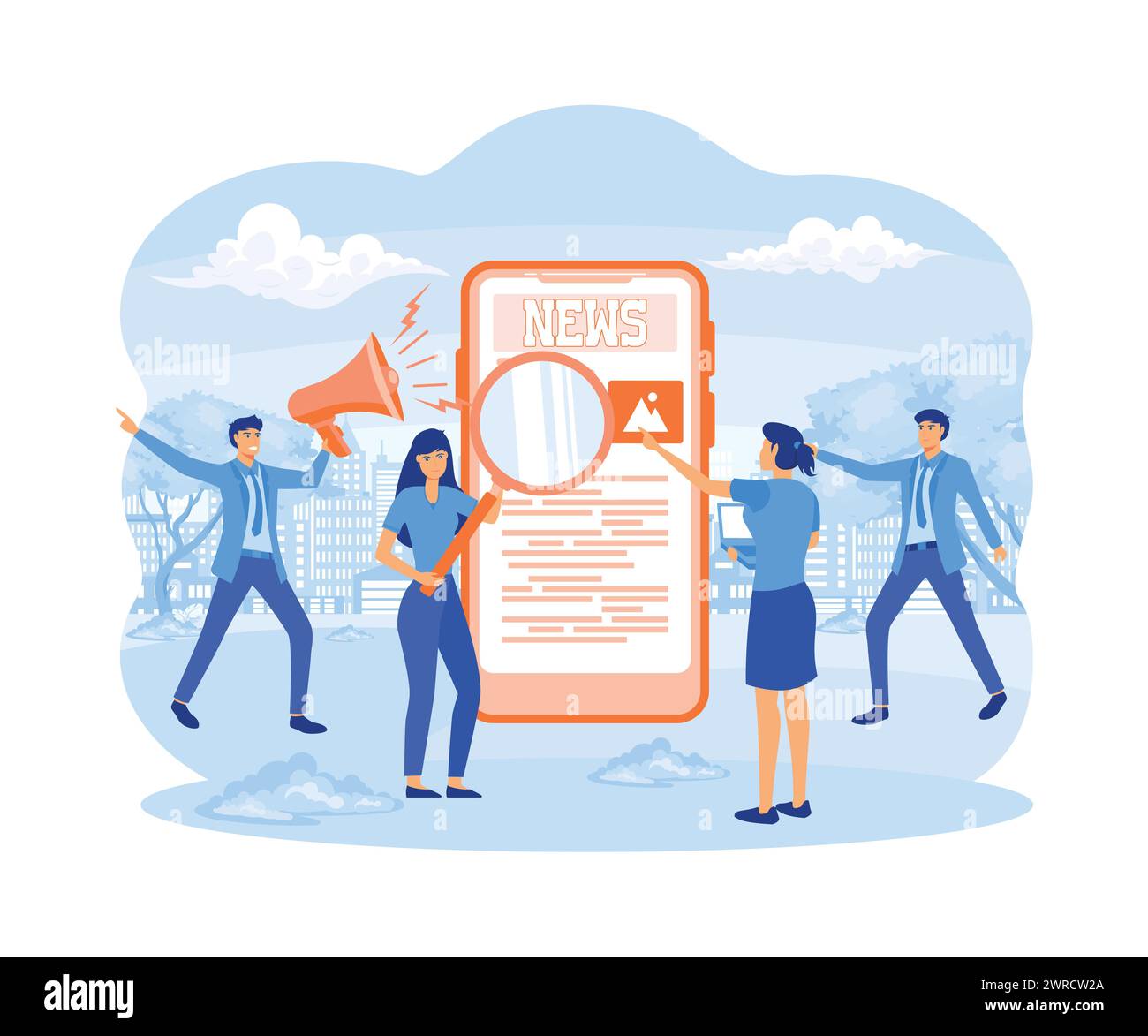 Online News Mobile App Tiny People Read Live Publication And Articles