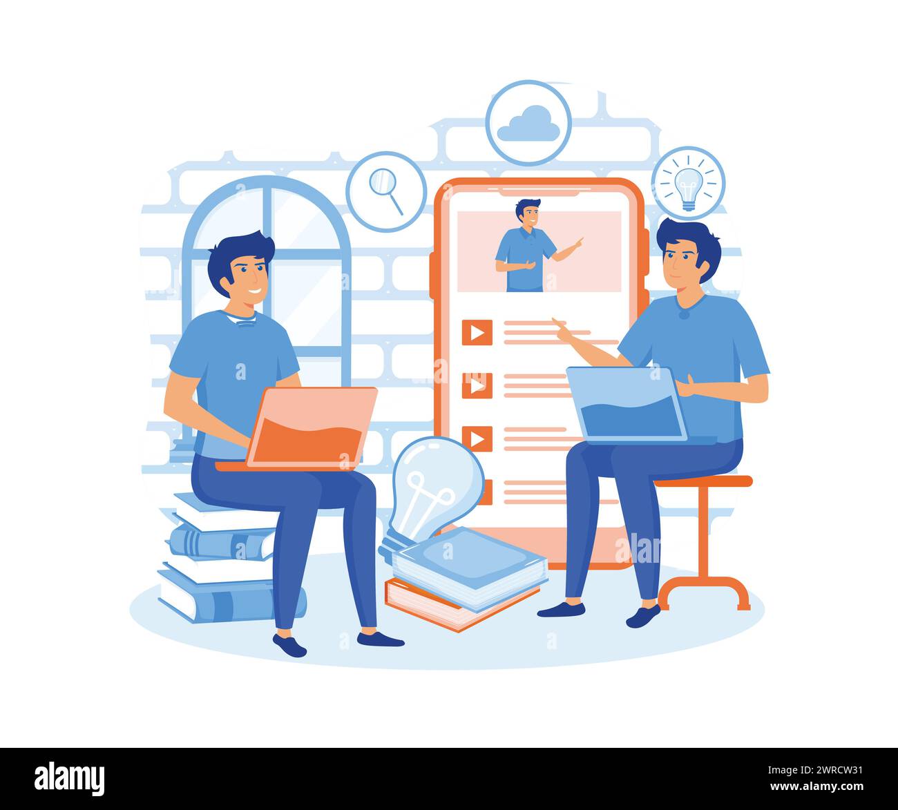 Online education. tutorial podcast and business coaching concept. flat ...