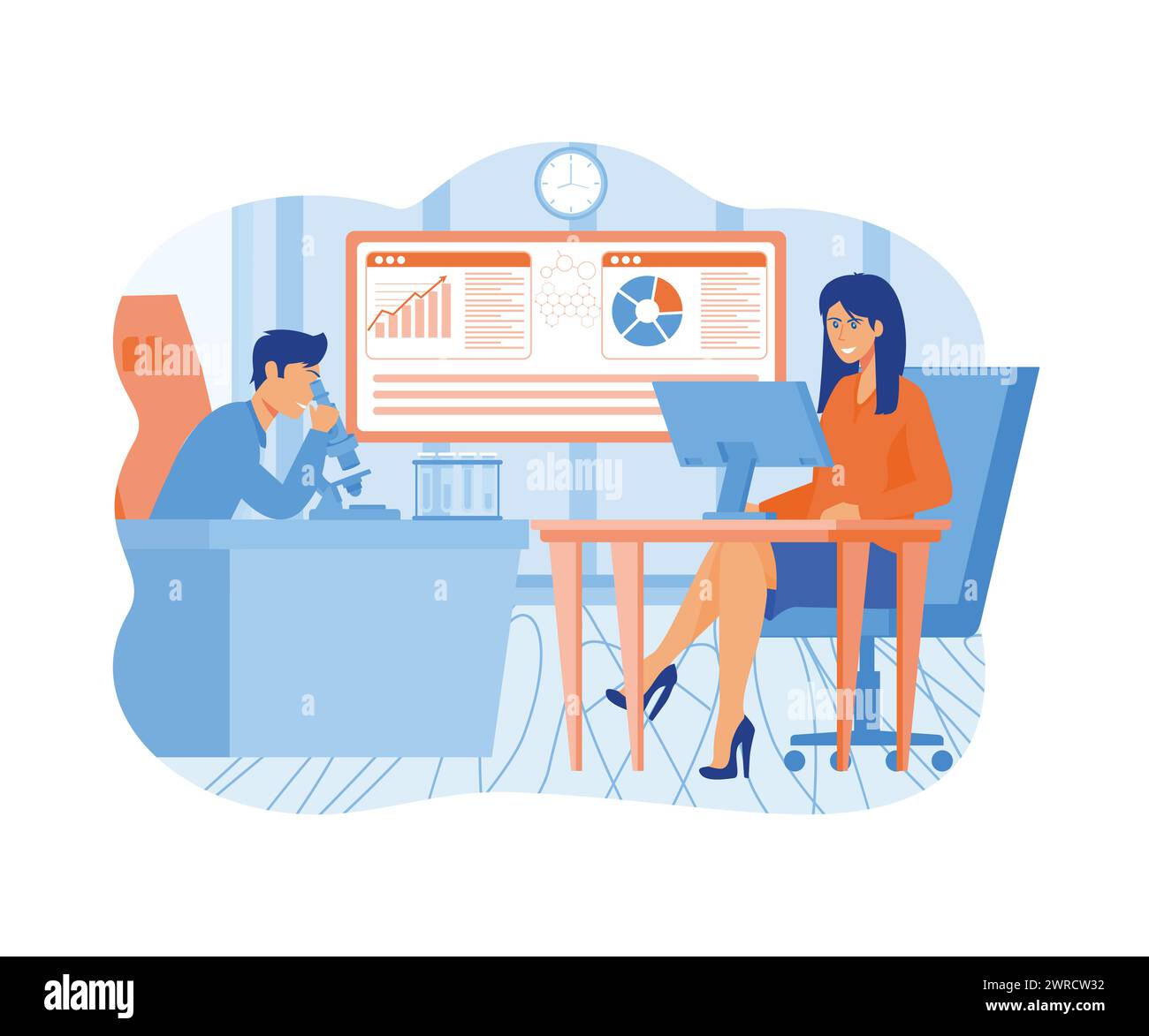 Professional scientists, doctors and chemical researchers working and analyzing in laboratory ...