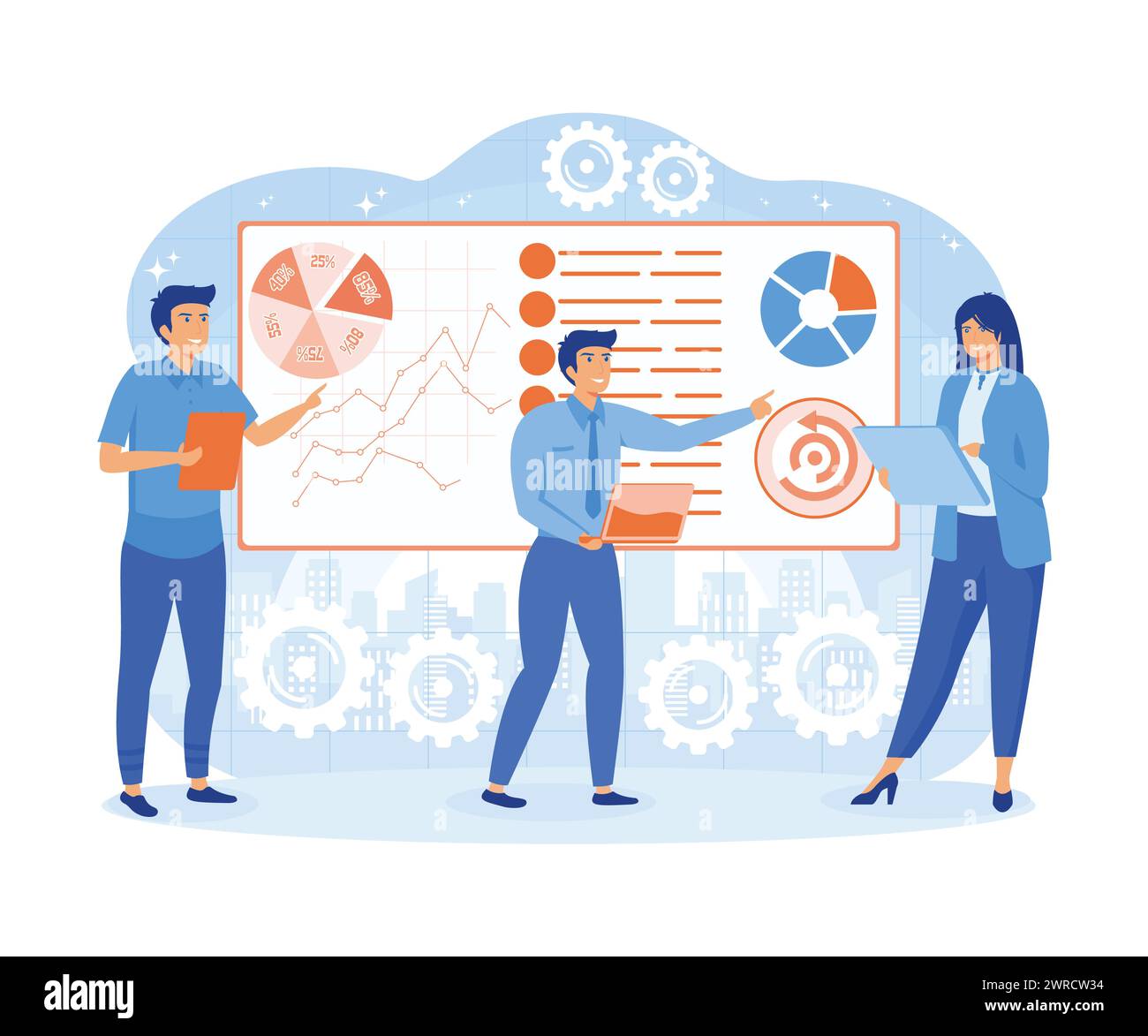 Big data science analysis concept. Business team brainstorming and ...