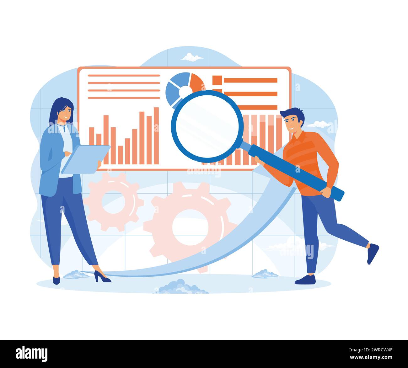 Data science research, analysis in the finance industry. flat vector ...