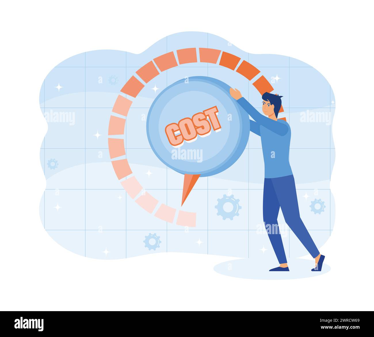 Cost reduction management concept. Businessman hand turn cost dial to ...