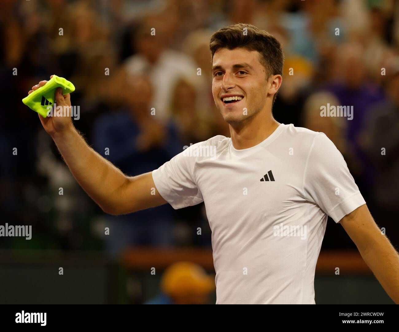 March 11, 2024 Luca Nardi of Italy reacts to winning the match against ...