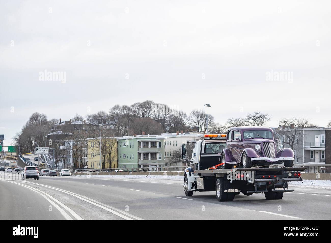 Middle duty carrier car hauler rig semi truck tractor transporting old ...
