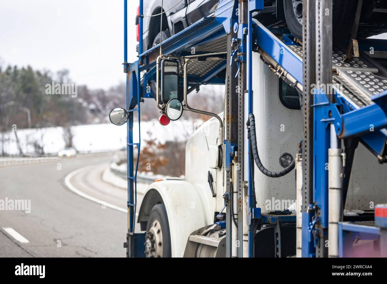Industrial carrier car hauler white big rig semi truck tractor ...