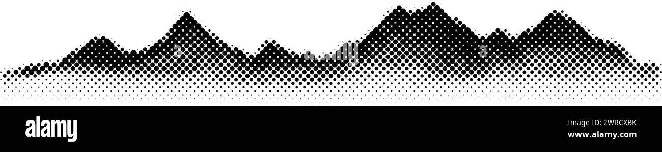 Black grunge halftone mountain range. Textured landscape terrain ...