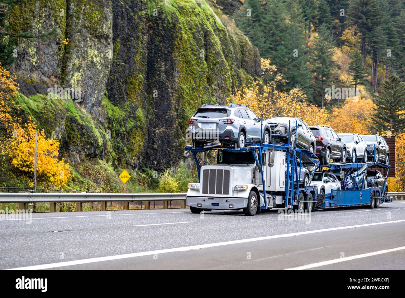 Industrial carrier car hauler white big rig semi truck tractor ...