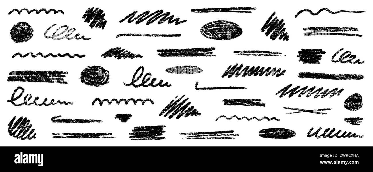 Chalk brush underline stroke set. Crayon marker highlight scribble ...