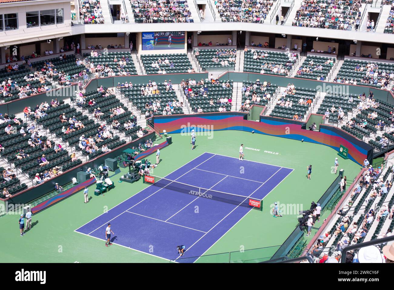 2024 Indian Wells Open, Stadium 2, the seats are full of cheering fans ...