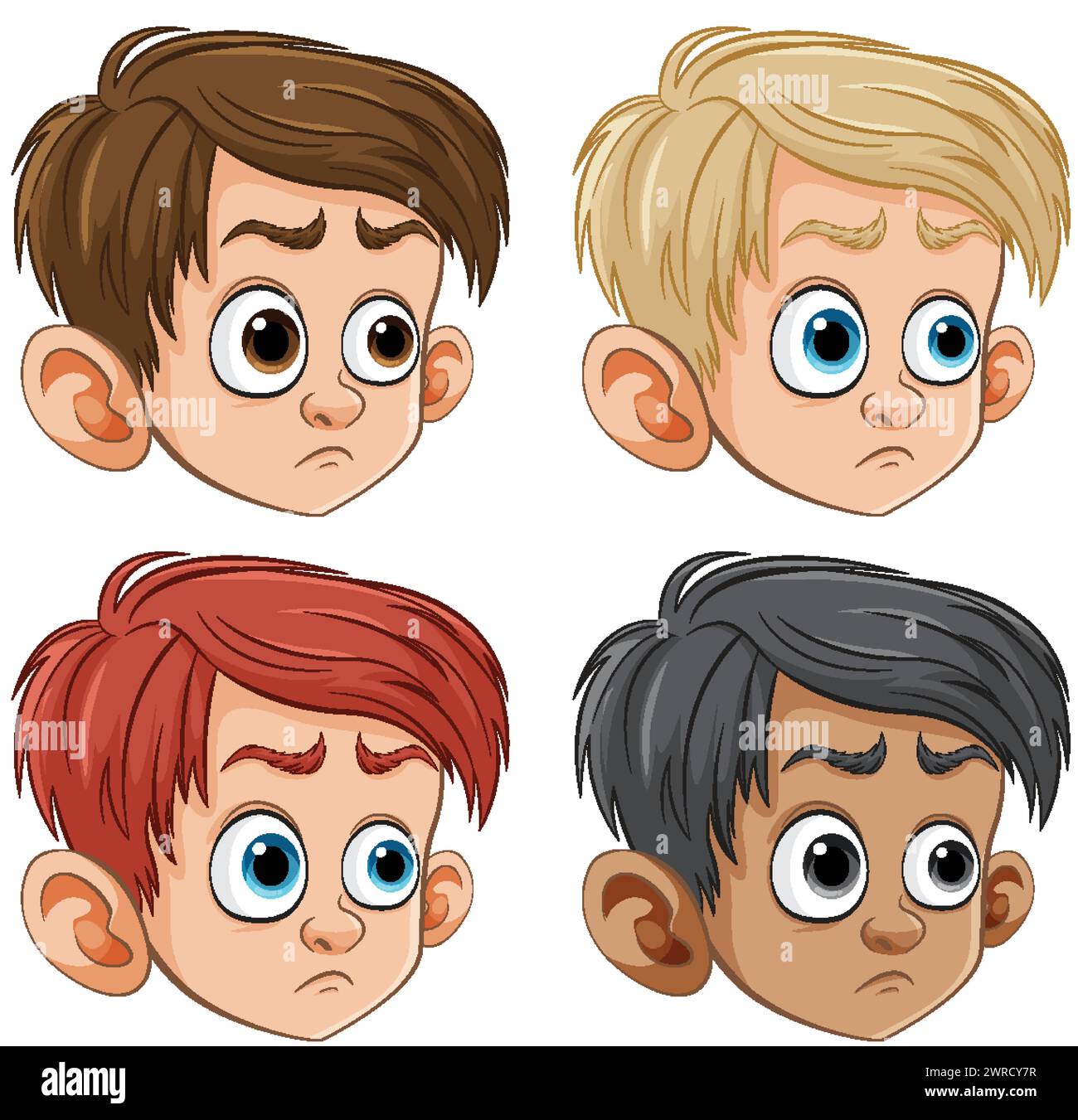 Four cartoon boys showing various facial expressions Stock Vector Image ...