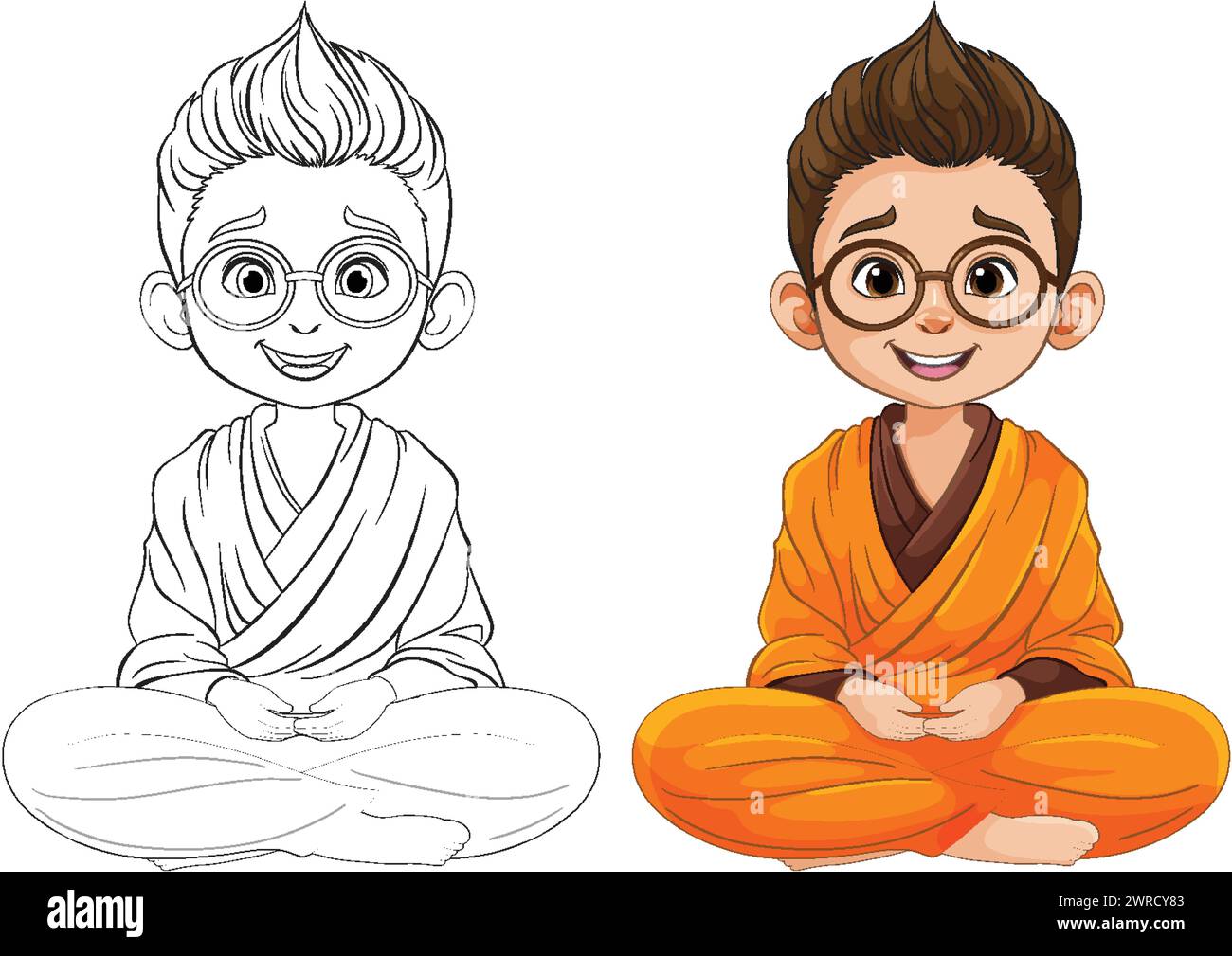 Color and line art of a cartoon meditating boy Stock Vector Image & Art ...