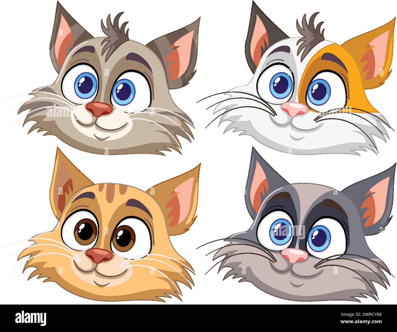 Four stylized cartoon cat faces with different expressions Stock Vector ...