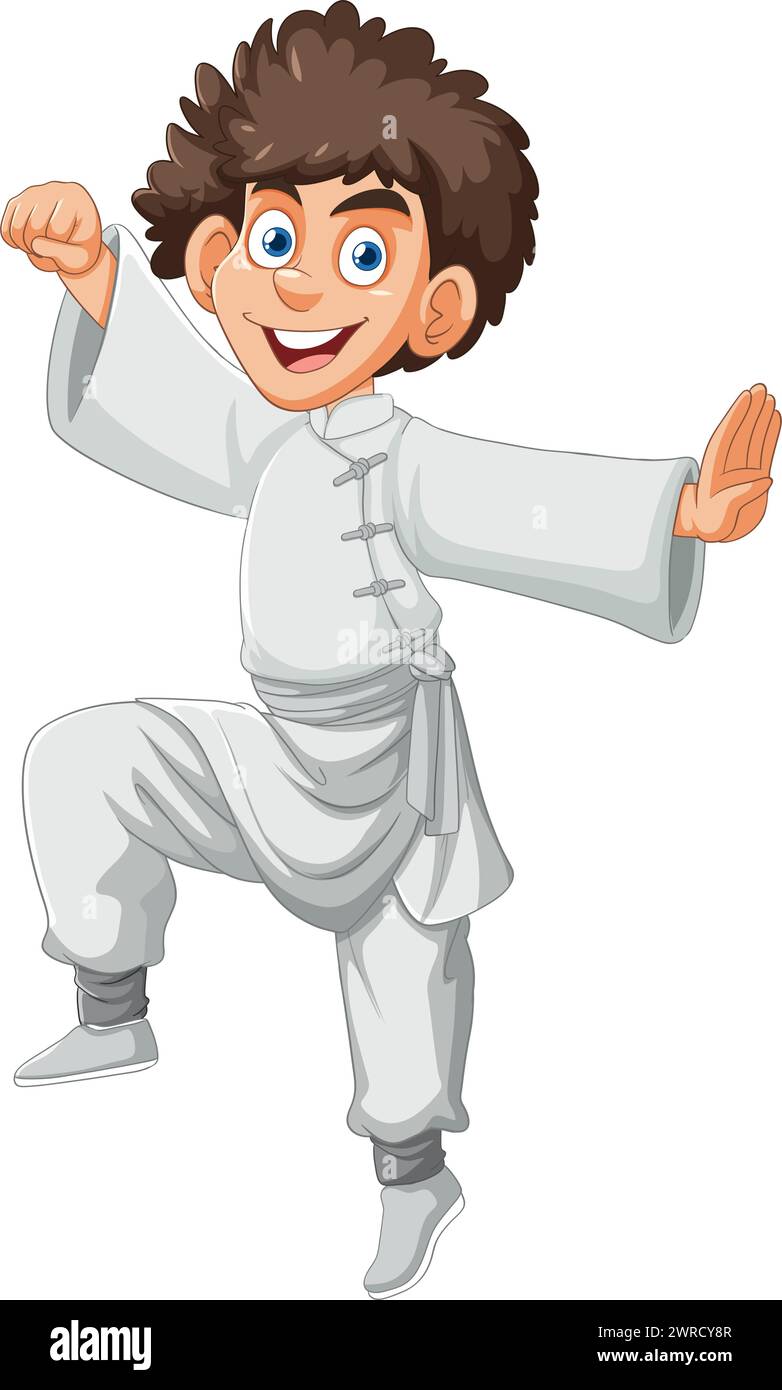 Animated boy in martial arts pose, smiling joyfully Stock Vector Image ...